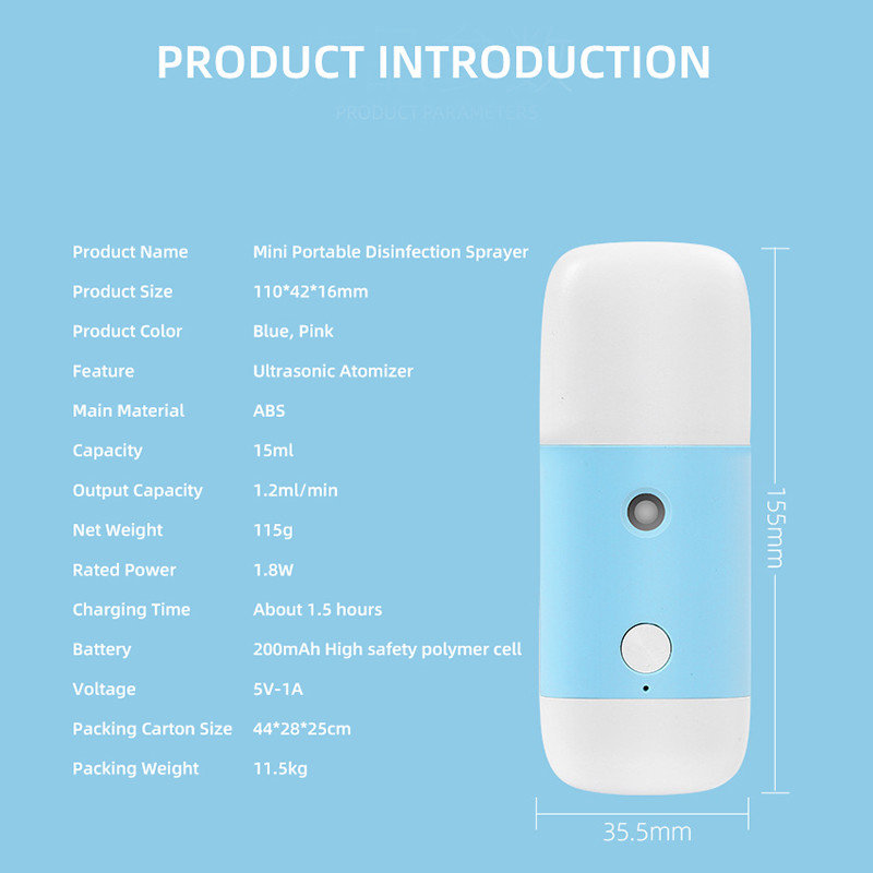 Pocket Size 11.5kg 15ml 150mAh ABS Facial Nano Mist Sprayer